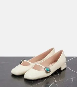 Valentino Garavani Daisy Embellished Leather Mary Jane Pumps