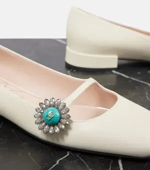 Valentino Garavani Daisy Embellished Leather Mary Jane Pumps