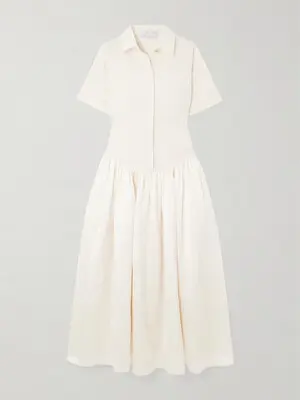 Unknown Mena Pleated Poplin And Dupioni Midi Dress