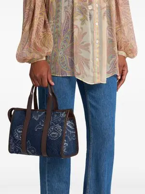 Etro Floral-jacquard Denim Tote - Blue
