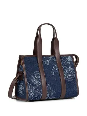 Etro Floral-jacquard Denim Tote - Blue