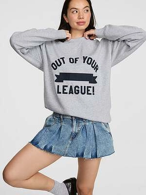 Pink PINK Campus Fleece™ Crew Sweatshirt With Graphic Detail Grey