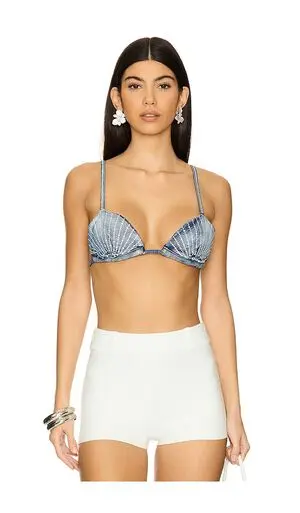 Agua Bendita Lolita Denim Silver Bikini Top - Multicolor