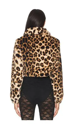 Superdown Cropped Faux Fur Jacket With Leopard Print