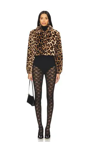 Superdown Cropped Faux Fur Jacket With Leopard Print