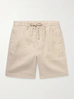 Frescobol Carioca Felipe Straight-leg Linen And Cotton-blend Drawstring Shorts - Neutrals