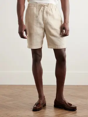Frescobol Carioca Felipe Straight-leg Linen And Cotton-blend Drawstring Shorts - Neutrals
