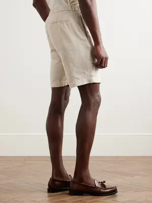 Frescobol Carioca Felipe Straight-leg Linen And Cotton-blend Drawstring Shorts - Neutrals