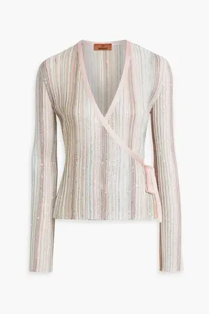 Missoni Sequin-embellished Striped Wrap Cardigan - Baby Pink