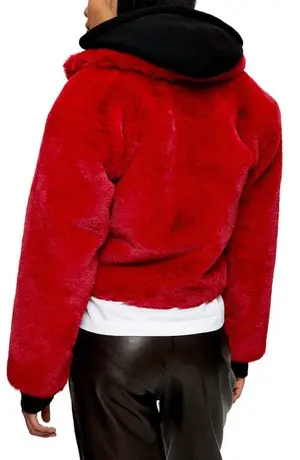 Topshop Faux Fur Crop Jacket With Notched Lapels