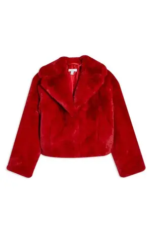 Topshop Faux Fur Crop Jacket With Notched Lapels