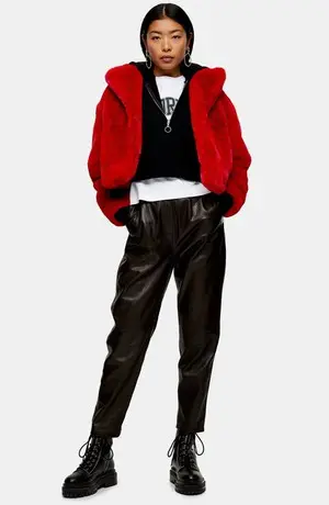 Topshop Faux Fur Crop Jacket With Notched Lapels