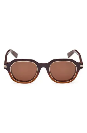 Zegna ZEGNA 49mm Geometric Polarized Sunglasses Dark Brown/other/brown