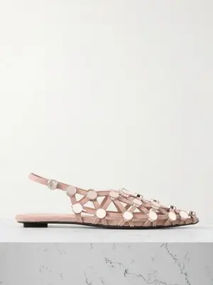 Attico Grid Studded Suede Flats - Neutrals