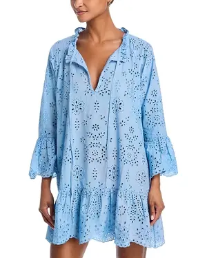 Aqua Embroidered Cover-up Dress Exclusive - Light Blue