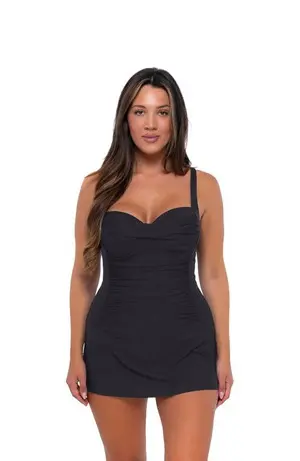 SUNSETS ESCAPE Sienna Swim Dress - Black Seagrass Texture