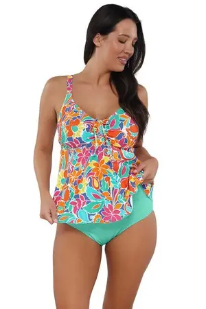 SUNSETS ESCAPE Sunsets Escape Marin Tankini Swimsuit Top Festive Floral Sandbar Rib