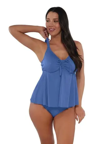 SUNSETS ESCAPE Marin Tankini Swimsuit Top - Harbor Blue Sandbar Rib