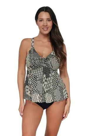 SUNSETS ESCAPE Marin Tankini Swimsuit Top - Venice Seagrass Texture