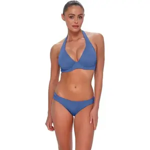 SUNSETS Muse Halter Bikini Top F Cup Harbor Blue Sandbar Rib