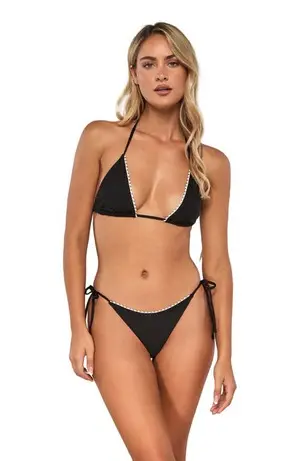 SWIM SYSTEMS Swim Systems Pom Pom Triangle Bikini Top Black