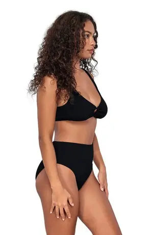PACIFICA BY SUNSETS Oceana Shirred Bikini Swimsuit Top - Black Pacifica