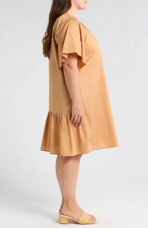 HARSHMAN Agata Flutter Sleeve Cotton Dress - Sand