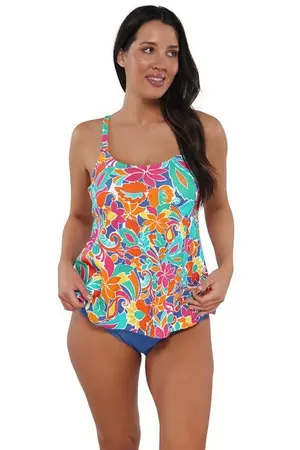 SUNSETS ESCAPE Sunsets Escape Jenna Tankini Top Festive Floral Sandbar Rib