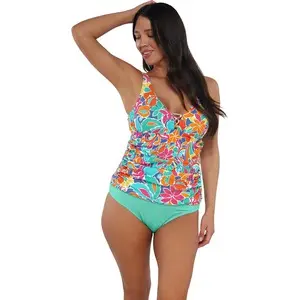 SUNSETS ESCAPE Sunsets Escape Emerson Tankini Swimsuit Top Festive Floral Sandbar Rib