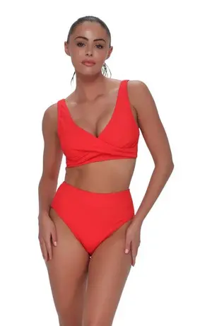 PACIFICA BY SUNSETS Astrid High Waist Bikini Bottom - Red Hot Rib