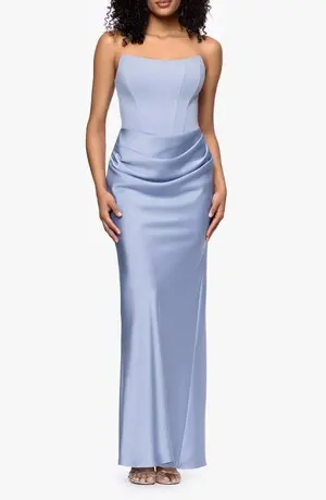 Betsy & Adam Strapless Mixed Media Gown - Periwinkle