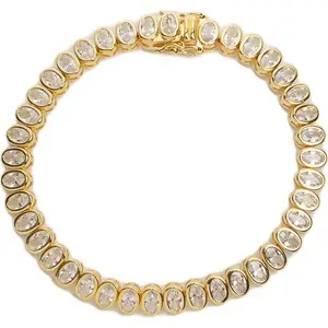 Argento Vivo Oval Zirconia Bracelet - Gold