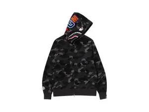 A BATHING APE Camo Shark Full Zip Hoodie - Black