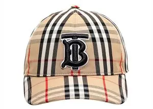 Burberry Tb Logo Check Cap - Archive Beige
