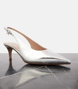 GIANVITO ROSSI 55 Metallic Leather Slingback Pumps - Silver