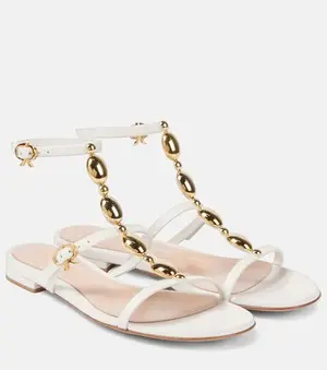GIANVITO ROSSI Embellished Leather Sandals - White