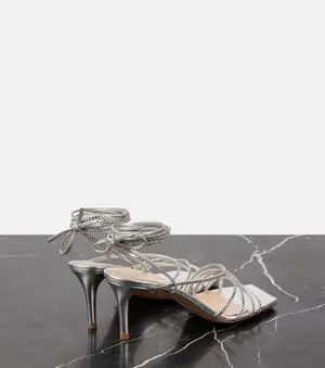 GIANVITO ROSSI 70 Embellished Metallic Leather Sandals - Silver