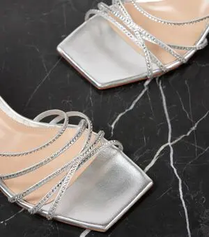 GIANVITO ROSSI 70 Embellished Metallic Leather Sandals - Silver