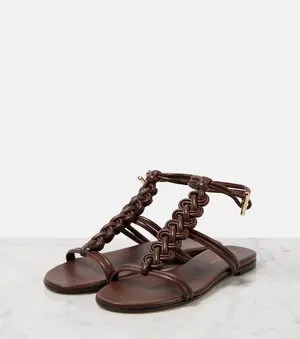GIANVITO ROSSI Braided Leather Sandals - Brown