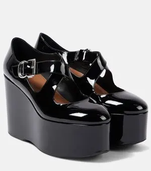 Alaïa Patent Leather Criss-cross Wedge Shoes - Black