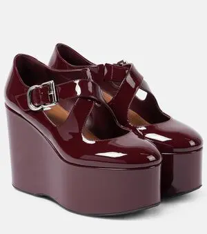 Alaïa Patent Leather Criss-cross Wedge Shoes - Burgundy