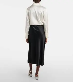 Max Mara Carnet Silk Satin Midi Skirt - Blue