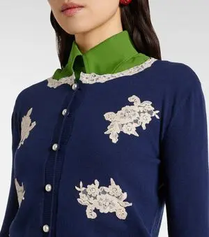 Valentino Garavani Lace-trimmed Virgin Wool Cardigan