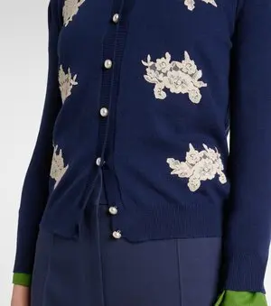 Valentino Garavani Lace-trimmed Virgin Wool Cardigan