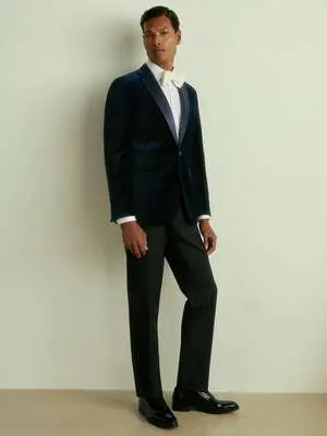 REISS Ace Velvet Single-breasted Blazer Tailored Fit - Navy