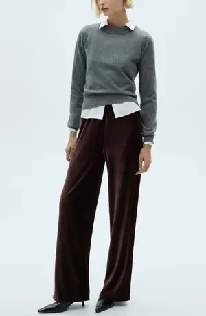 Mango Velvet Straight Leg Pants - Burgundy