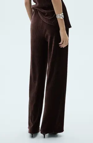 Mango Velvet Straight Leg Pants - Burgundy