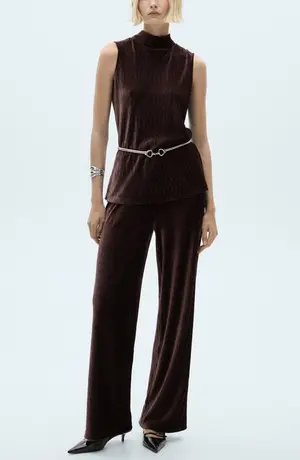 Mango Velvet Straight Leg Pants - Burgundy