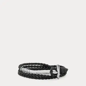 Ralph Lauren Triple-wrap Leather Mallet Bracelet - Grey Black