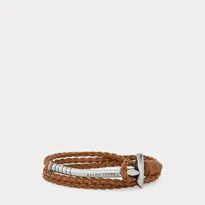 Ralph Lauren Triple-Wrap Leather Mallet Bracelet Grey Brown